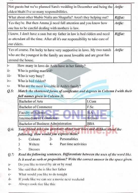 Aiou English I Course Code 207 Matric Past Papers Free Download