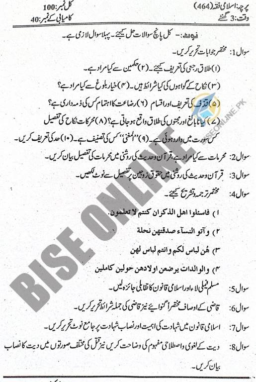 Aiou Ba Code 464 Islamic Fiqh Past Papers Biseonline Pk