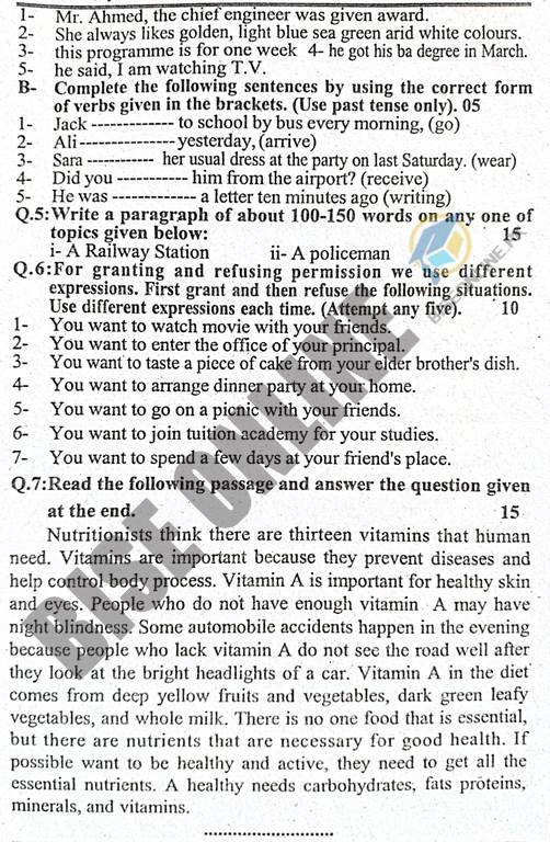 Aiou Fa Code 386 Compulsory English I Past Papers Bise Online Pk