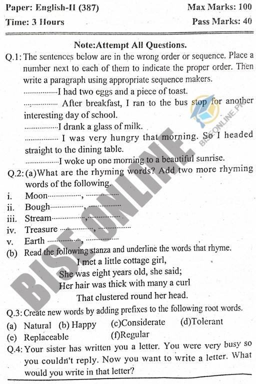 Aiou Fa Code 387 Compulsory English Ii Past Papers Biseonline Pk